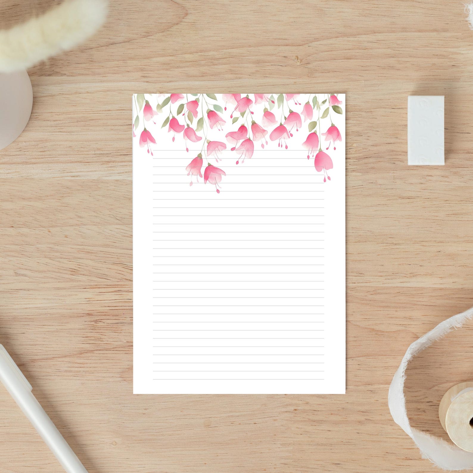 Printable Stationery Letter Writing Paper, Watercolour Florals, Lined ...