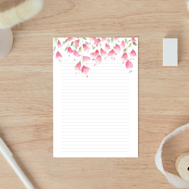 Printable Stationery Letter Writing Paper, Watercolour Florals, Lined ...