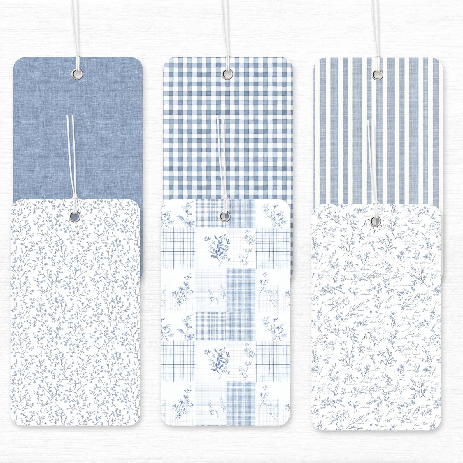 French Country Digital Paper Pack, Blue and White Seamless Patterns ...