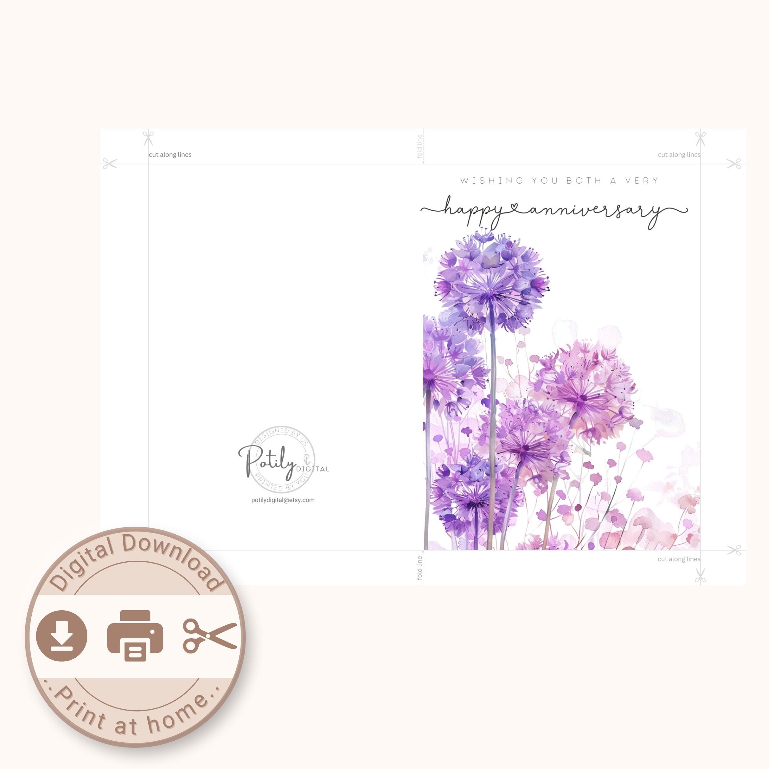 Printable Anniversary Card for Couple, Digital Download, Print at Home ...