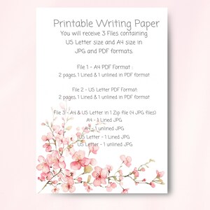 Printable Stationery Letter Writing Paper, Cherry Blossom, Lined Paper ...