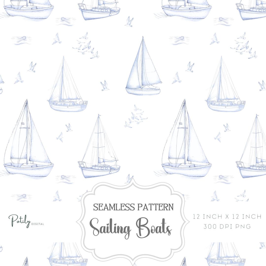 Seamless Pattern for Boys, Modern Toile De Jouy Style Sailing Boats ...