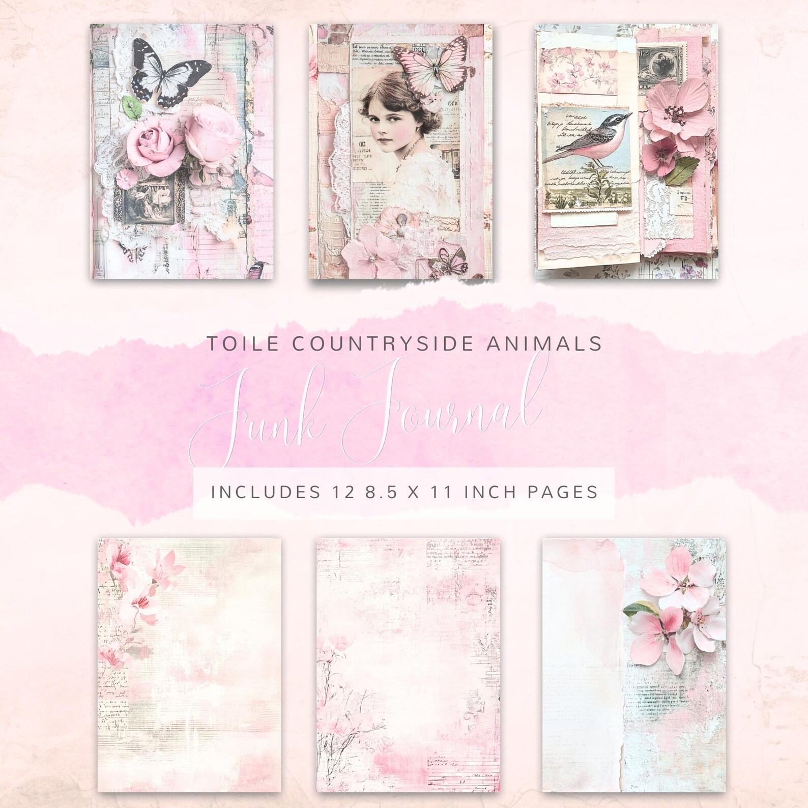 Pink Shabby Chic Junk Journal Kit, Victoriana Digital Papers and ...