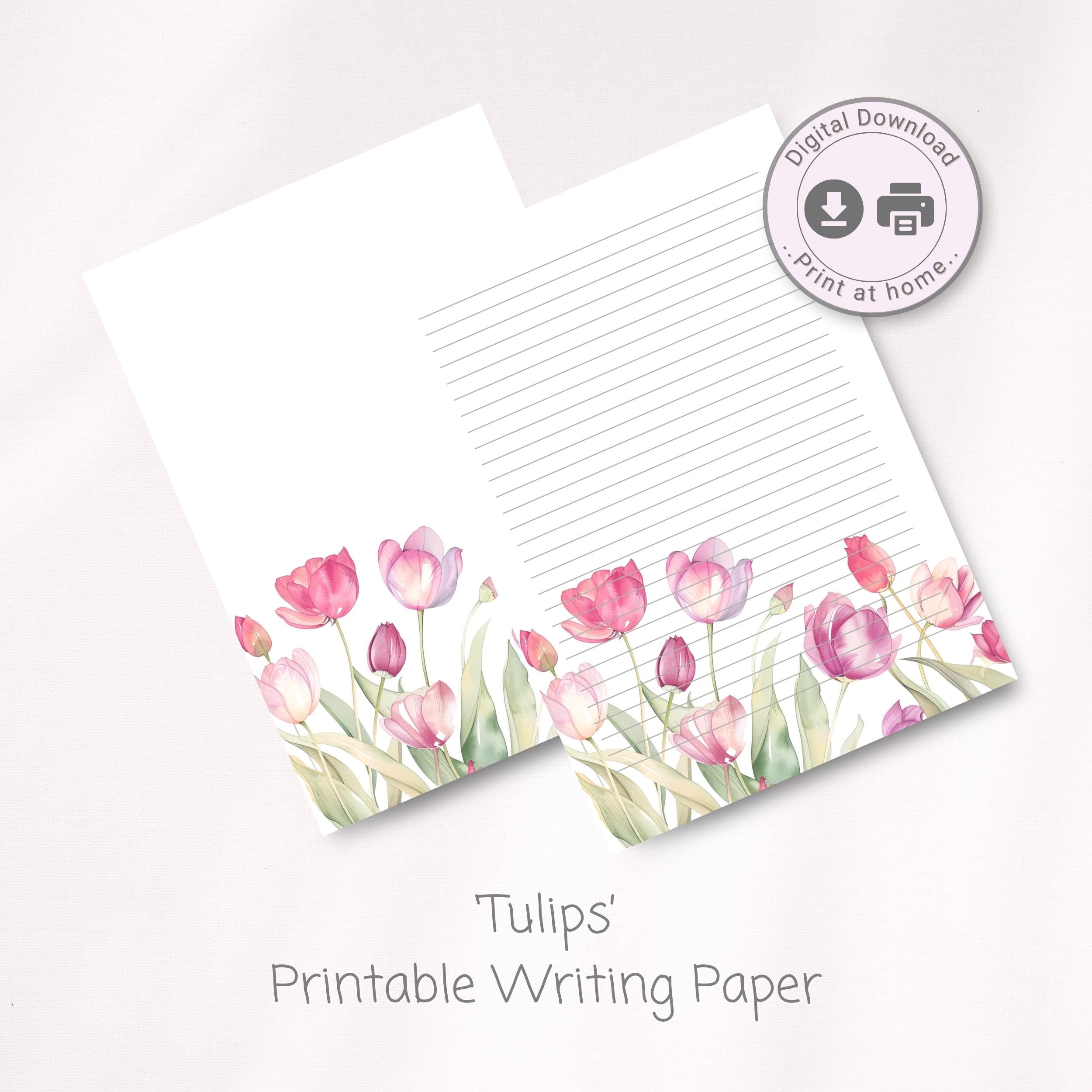 Printable Letter Paper, Tulips, Printable Stationery Lined Paper, Note ...