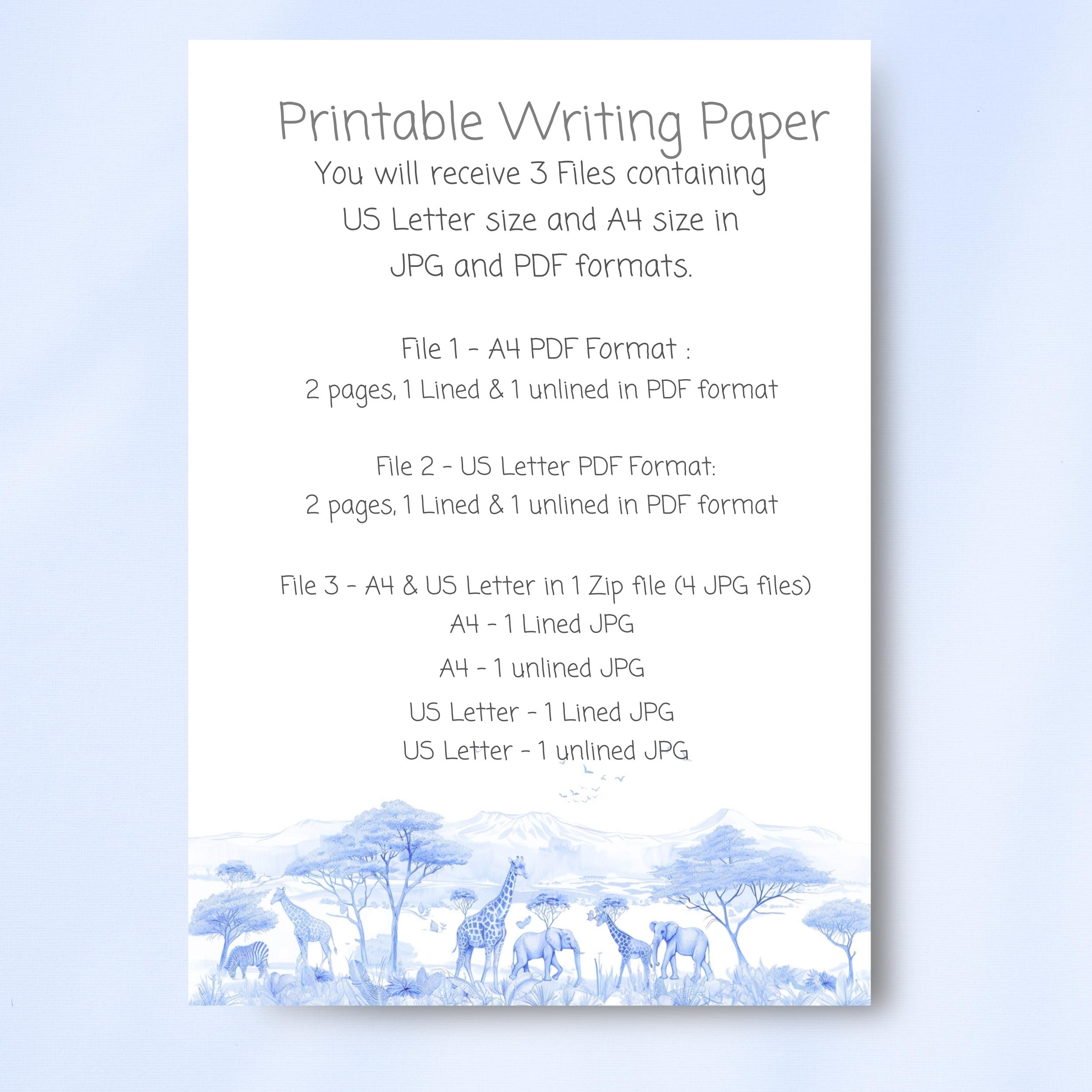 Printable Stationery Letter Writing Paper, African Safari Toile De Jouy ...