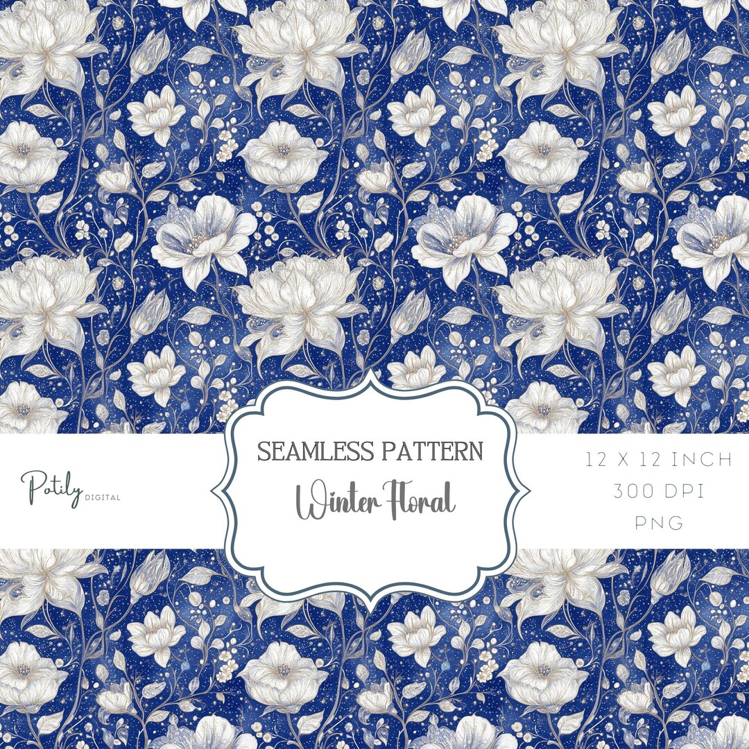 Winter Floral Seamless Pattern, Repeating Background, Instant Digital ...