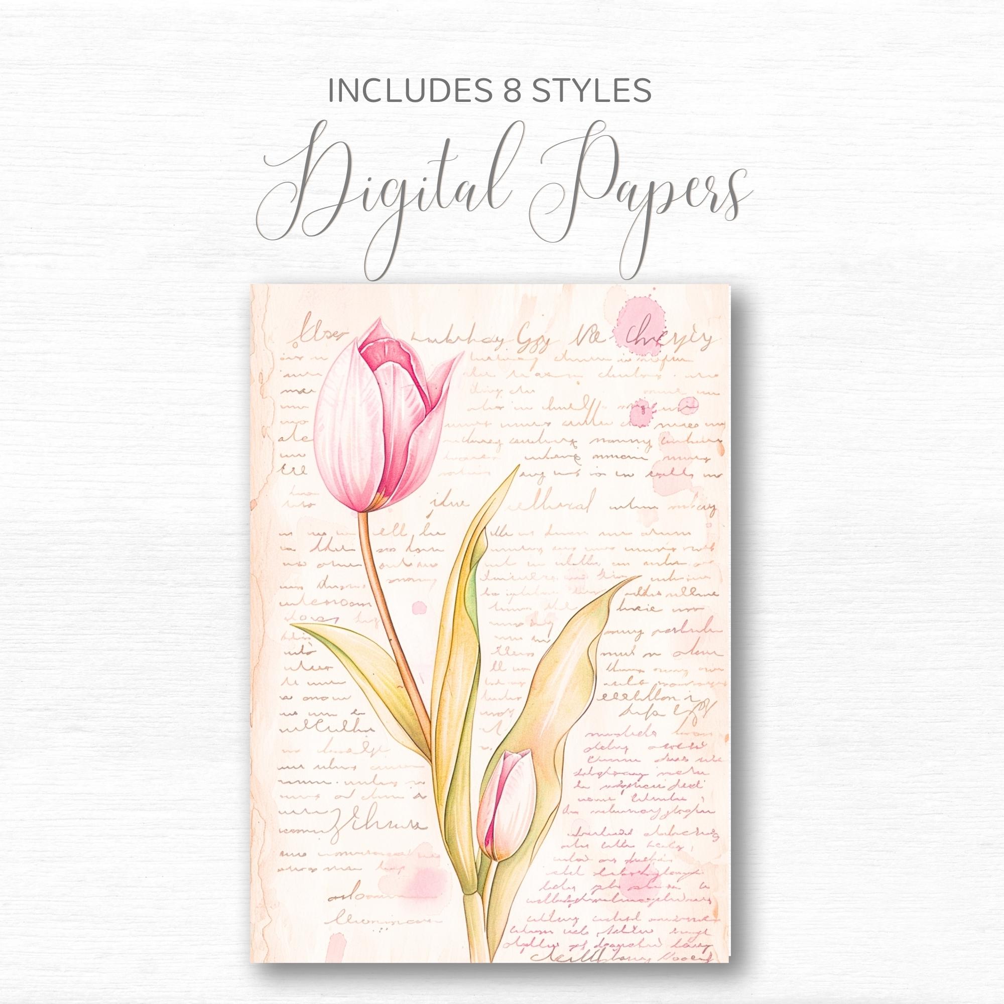 Junk Journal Vintage Floral Scrapbooking Digital Papers, 8 Digital ...
