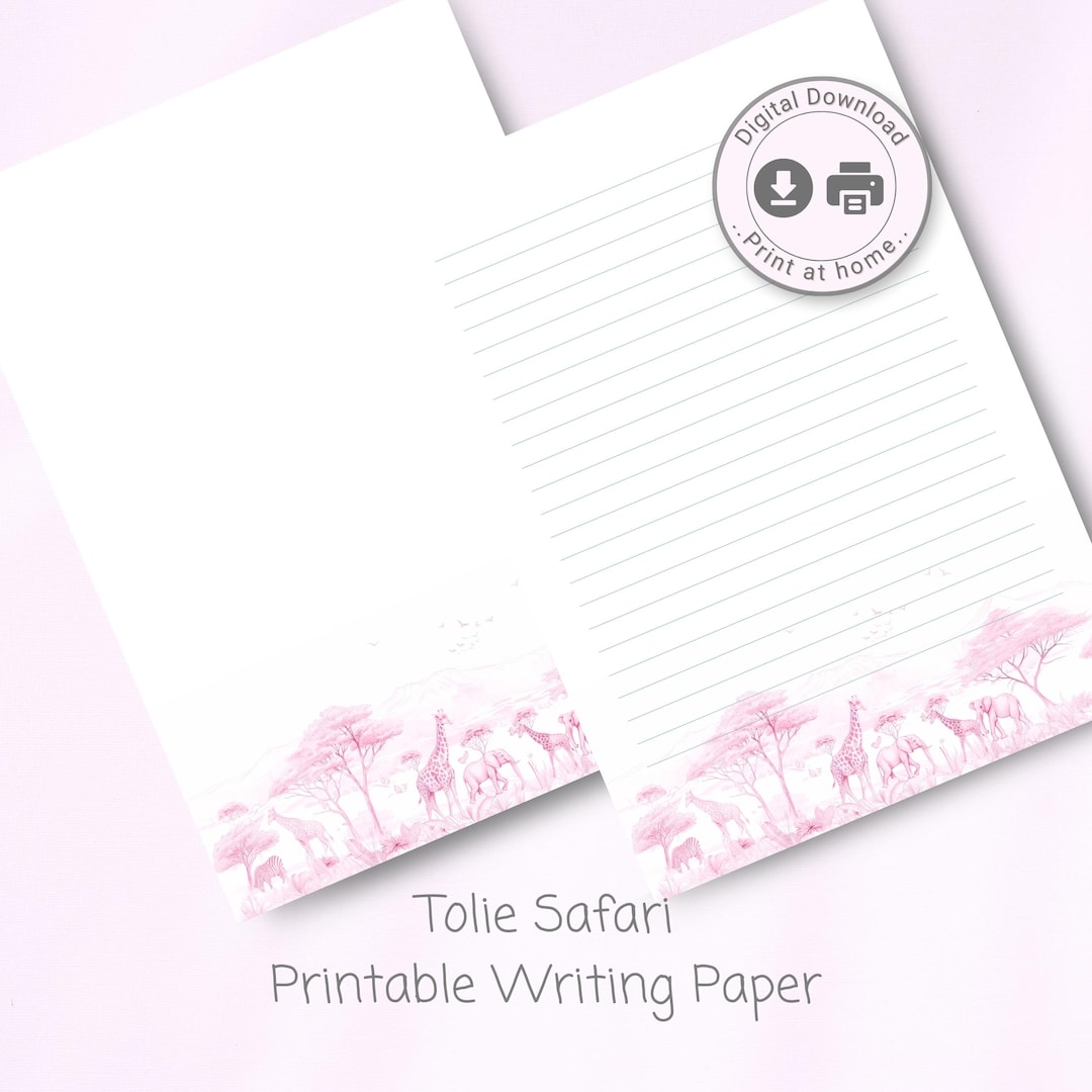 Printable Stationery Letter Writing Paper, African Safari Toile De Jouy ...