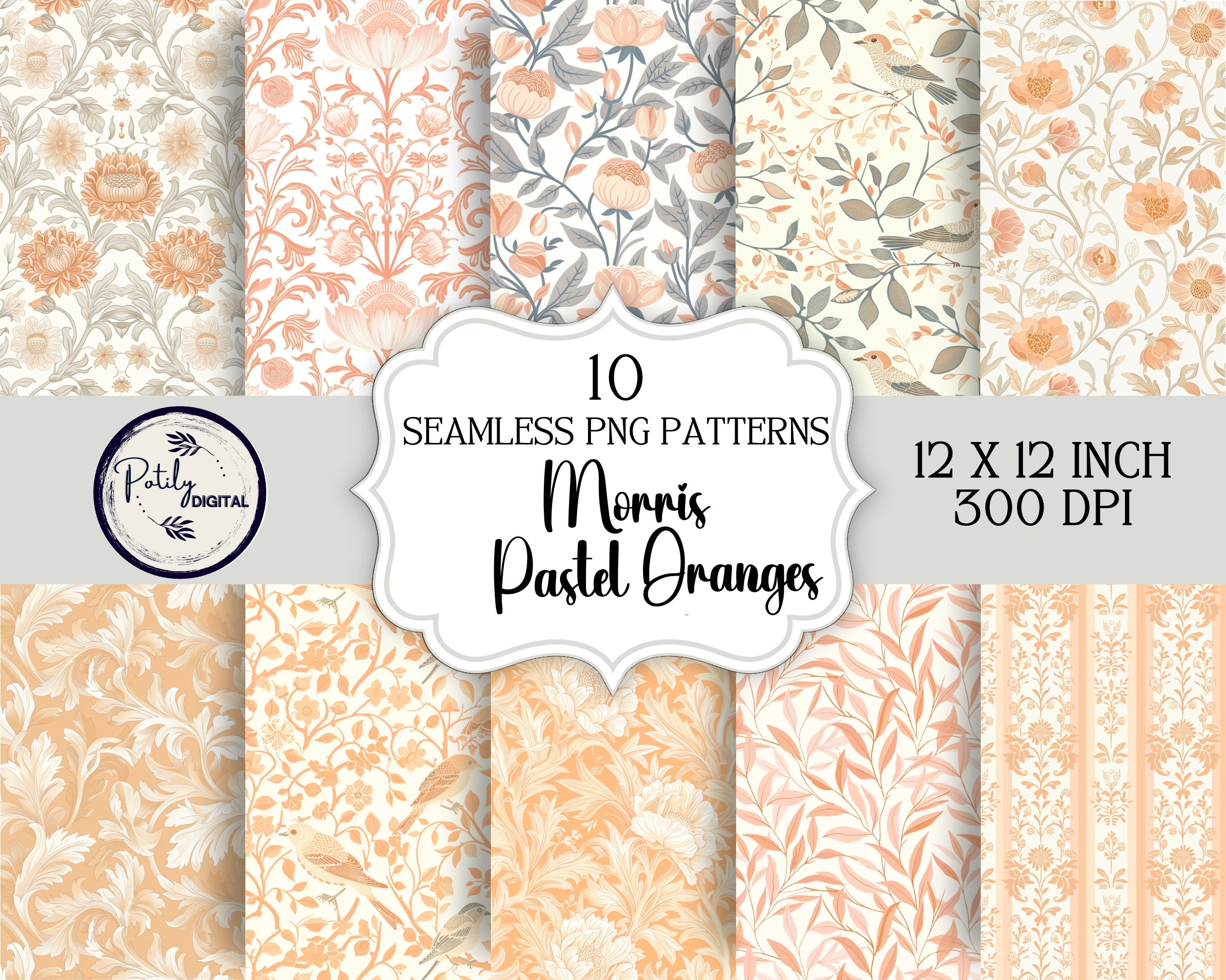 William Morris Inspired, Chinoiserie Style Seamless Patterns, Instant ...