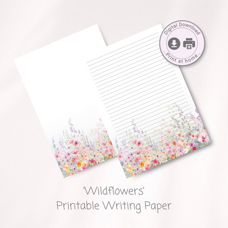 Printable Letter Paper, Wildflowers, Printable Stationery Lined Paper ...
