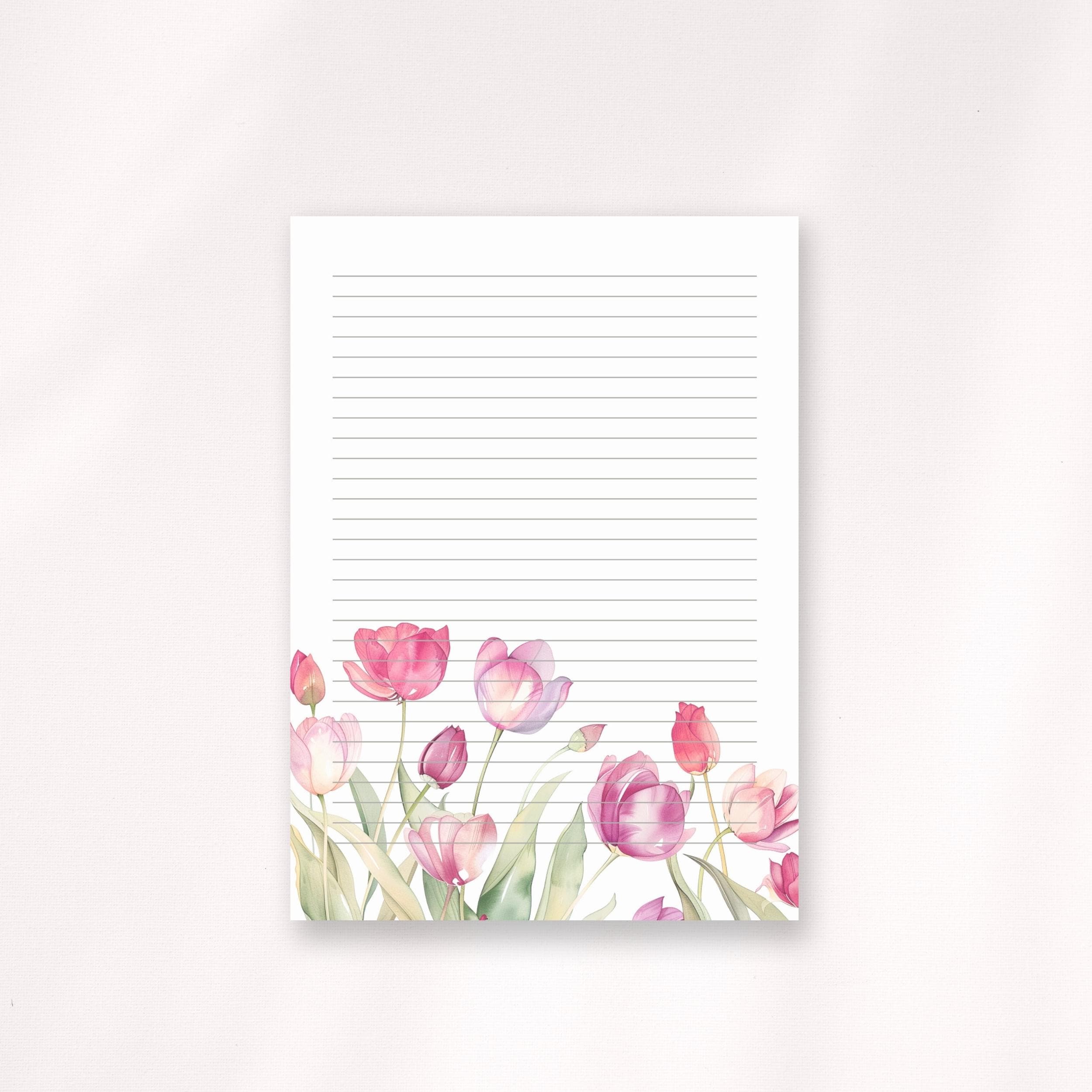 Printable Letter Paper, Tulips, Printable Stationery Lined Paper, Note ...