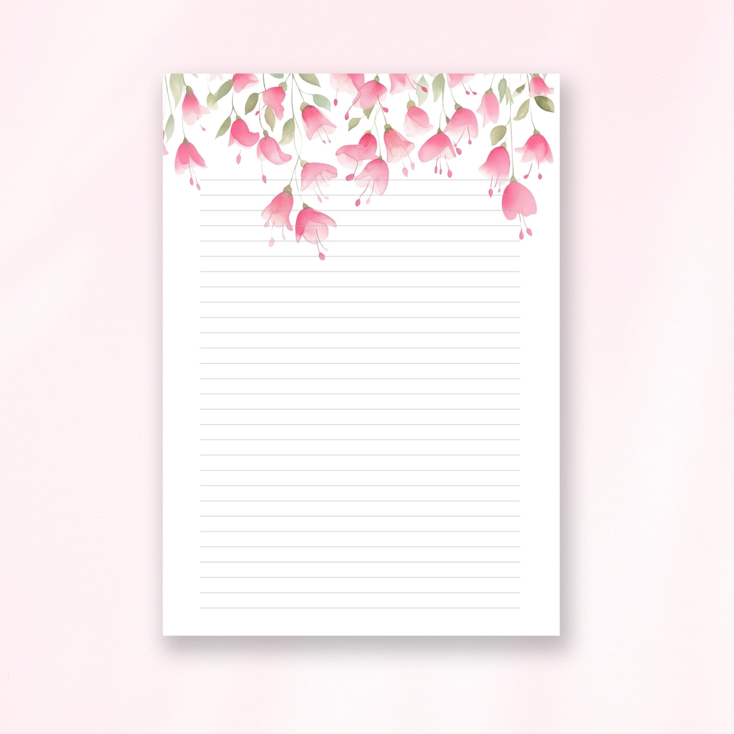 Printable Stationery Letter Writing Paper, Watercolour Florals, Lined ...