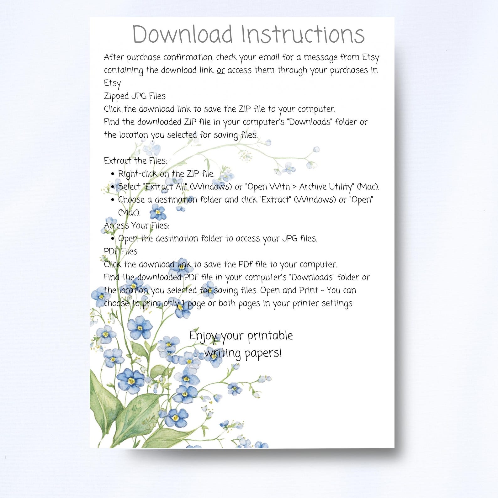 Printable Forget-me-not Wildflower Paper Stationery - Lined Letter and ...