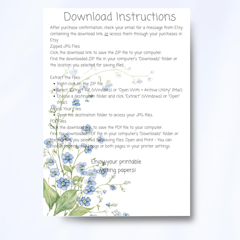 Printable Forget-me-not Wildflower Paper Stationery Lined Letter and ...
