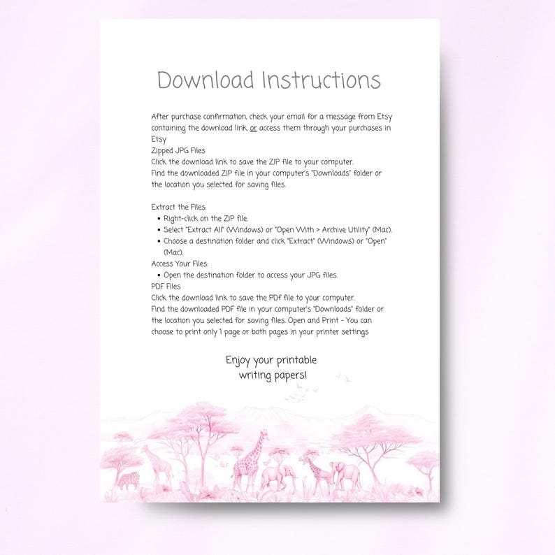 Printable Stationery Letter Writing Paper, African Safari Toile De Jouy ...