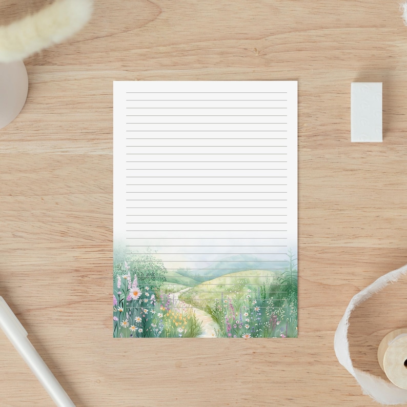 Printable Letter Paper, Beach and Wildflowers, Printable Stationery ...