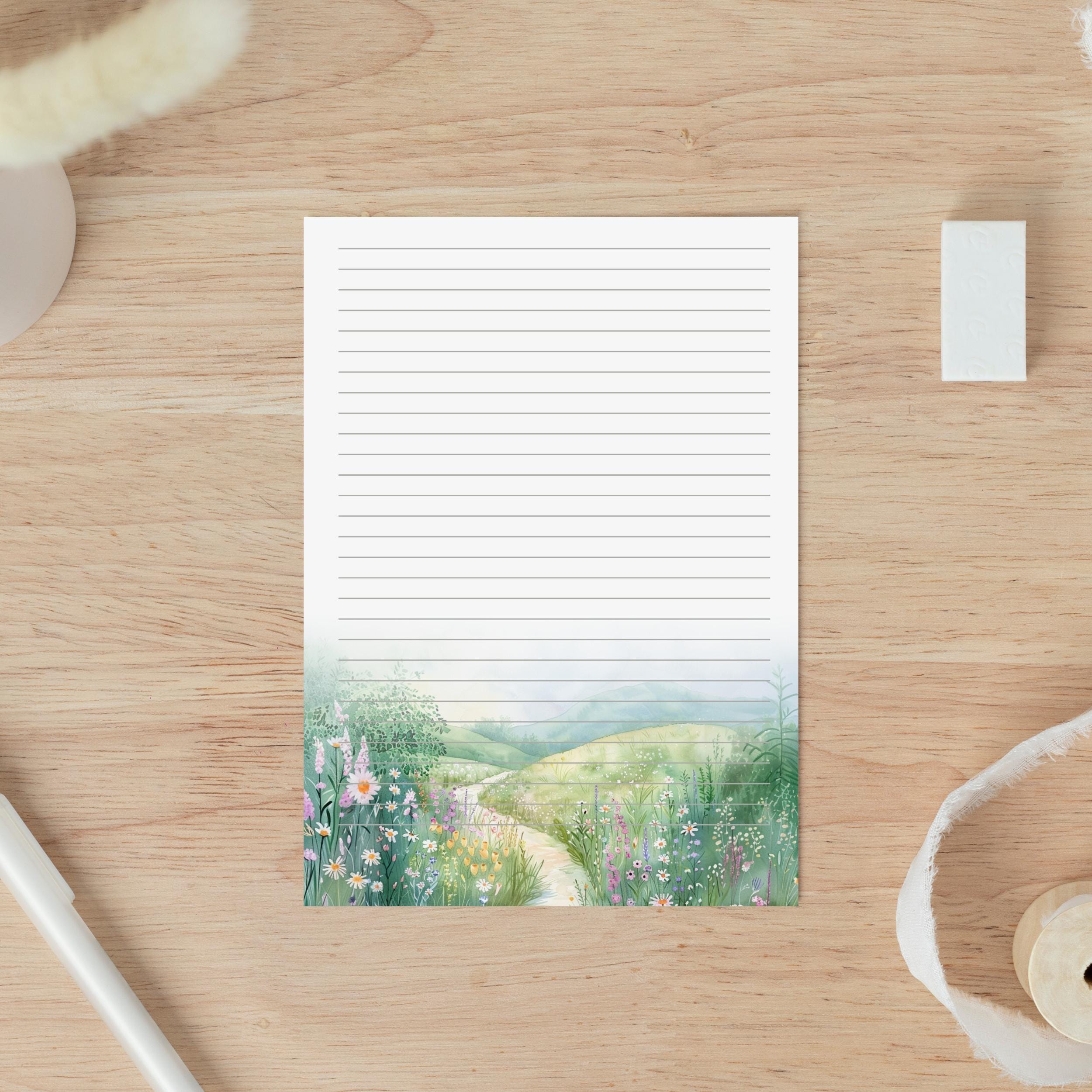 Printable Letter Paper, Beach and Wildflowers, Printable Stationery ...