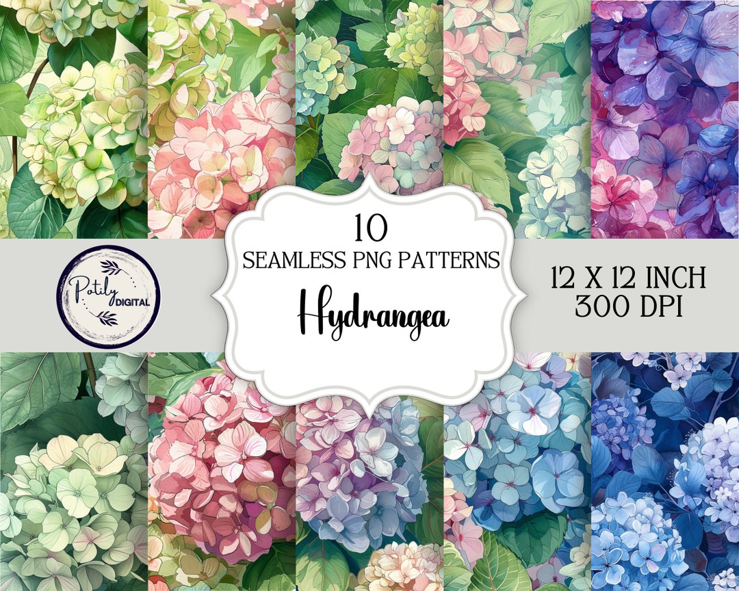 Seamless Patterns, Backgrounds - Digital Download, Hydrangea Clipart ...
