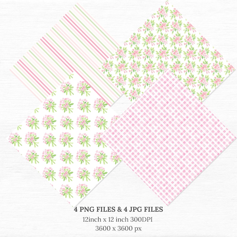 Grandmillennial Spring Seamless Patterns - Pink Gingham Digital Papers ...