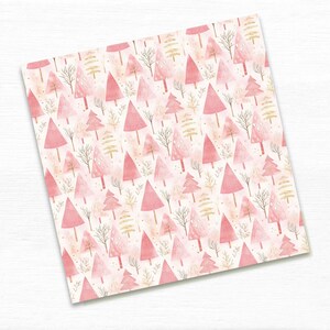 Pink Christmas Seamless Pattern, Pink and Gold Christmas Tree Digital ...