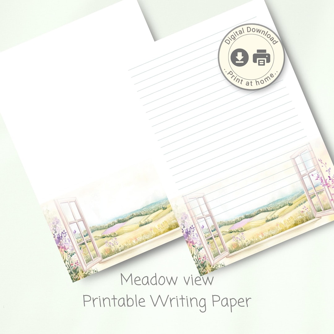 Printable Stationery Letter Writing Paper, Meadow View, Lined Paper ...