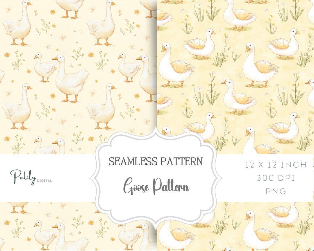 Watercolour Goose Seamless Pattern , Farmyard Animals Background for ...