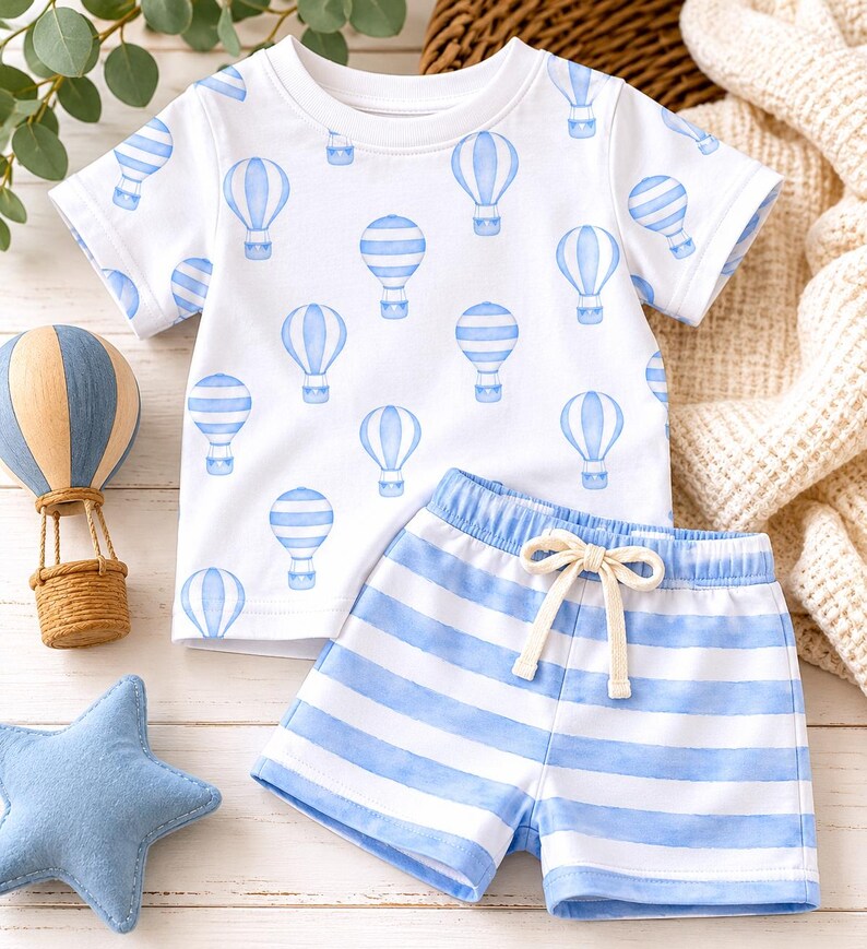 Blue Hot Air Balloon Digital Paper Bundle, Nursery Seamless Patterns ...