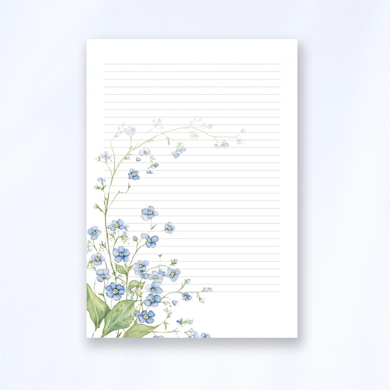 Printable Forget-me-not Wildflower Paper Stationery Lined Letter and ...