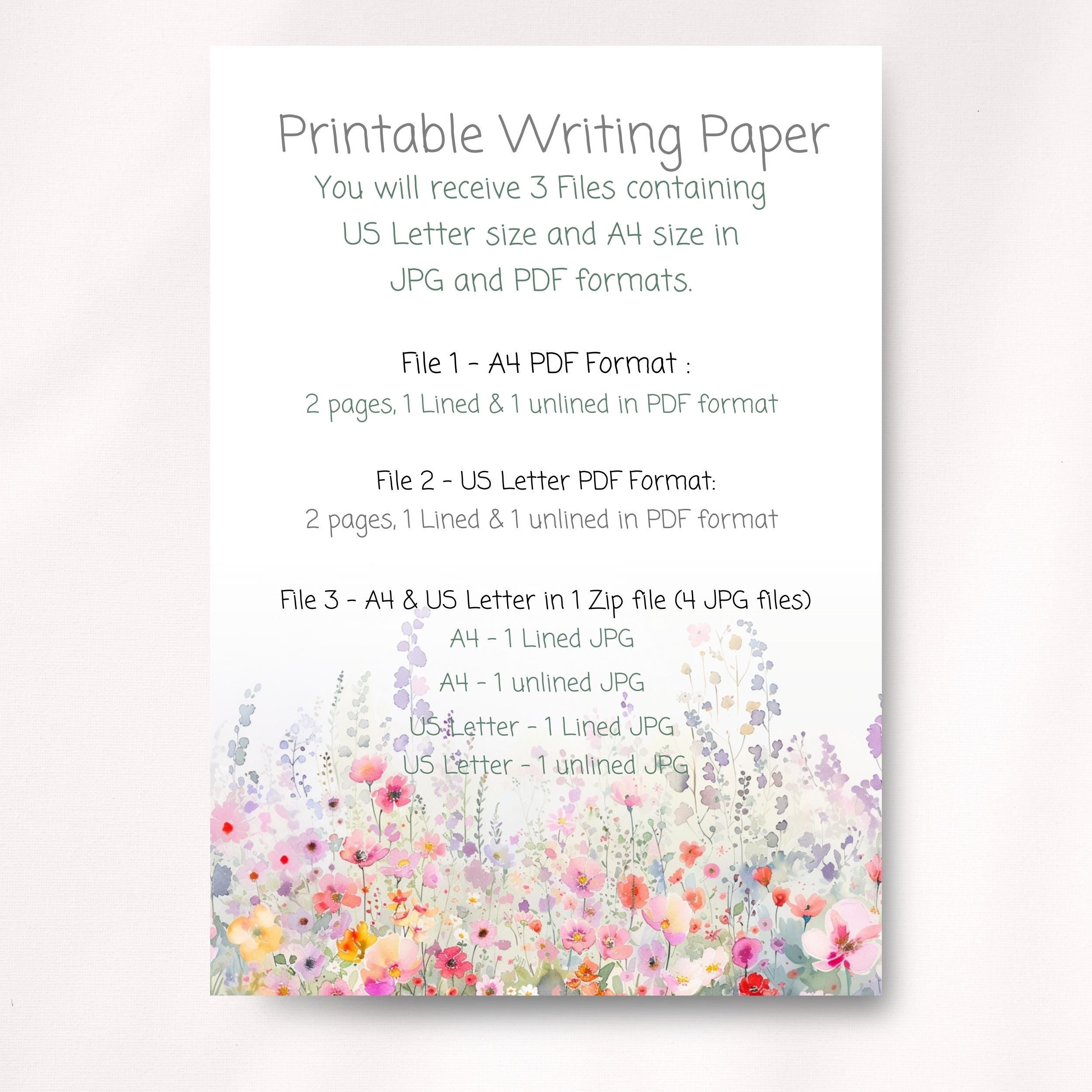 Printable Letter Paper, Wildflowers, Printable Stationery Lined Paper ...