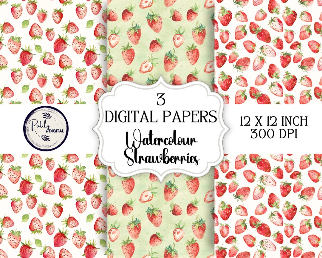 Seamless Patterns, Strawberries Backgrounds - Digital Download ...
