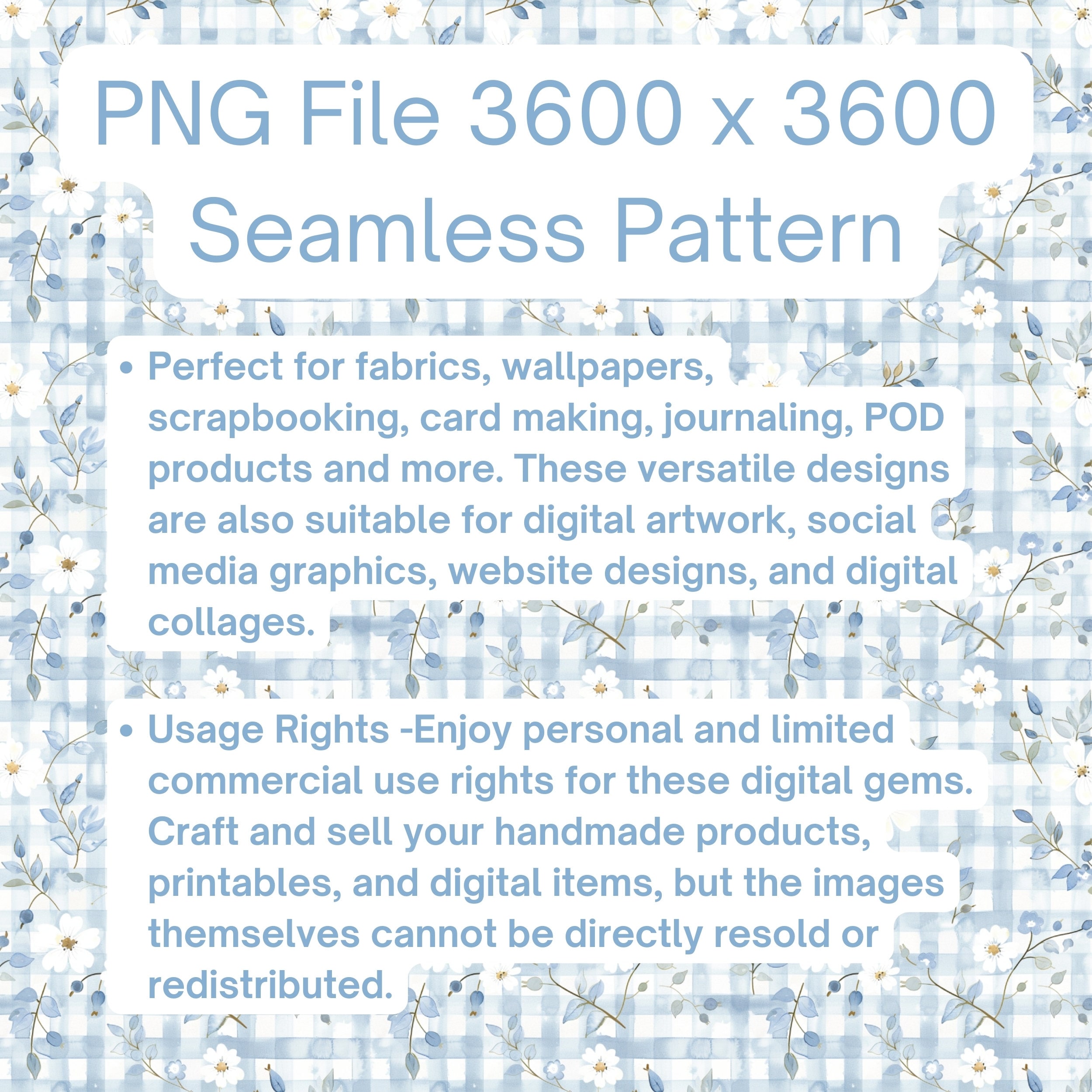Seamless Gingham and Daisy Pattern, Digital Download, Clipart for ...