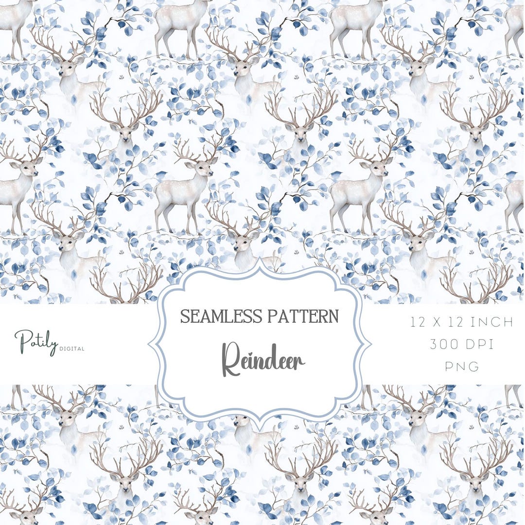 Christmas Toile Chinoiserie Seamless Reindeer Background, Digital ...