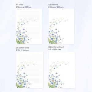 Printable Forget-me-not Wildflower Paper Stationery - Lined Letter and ...