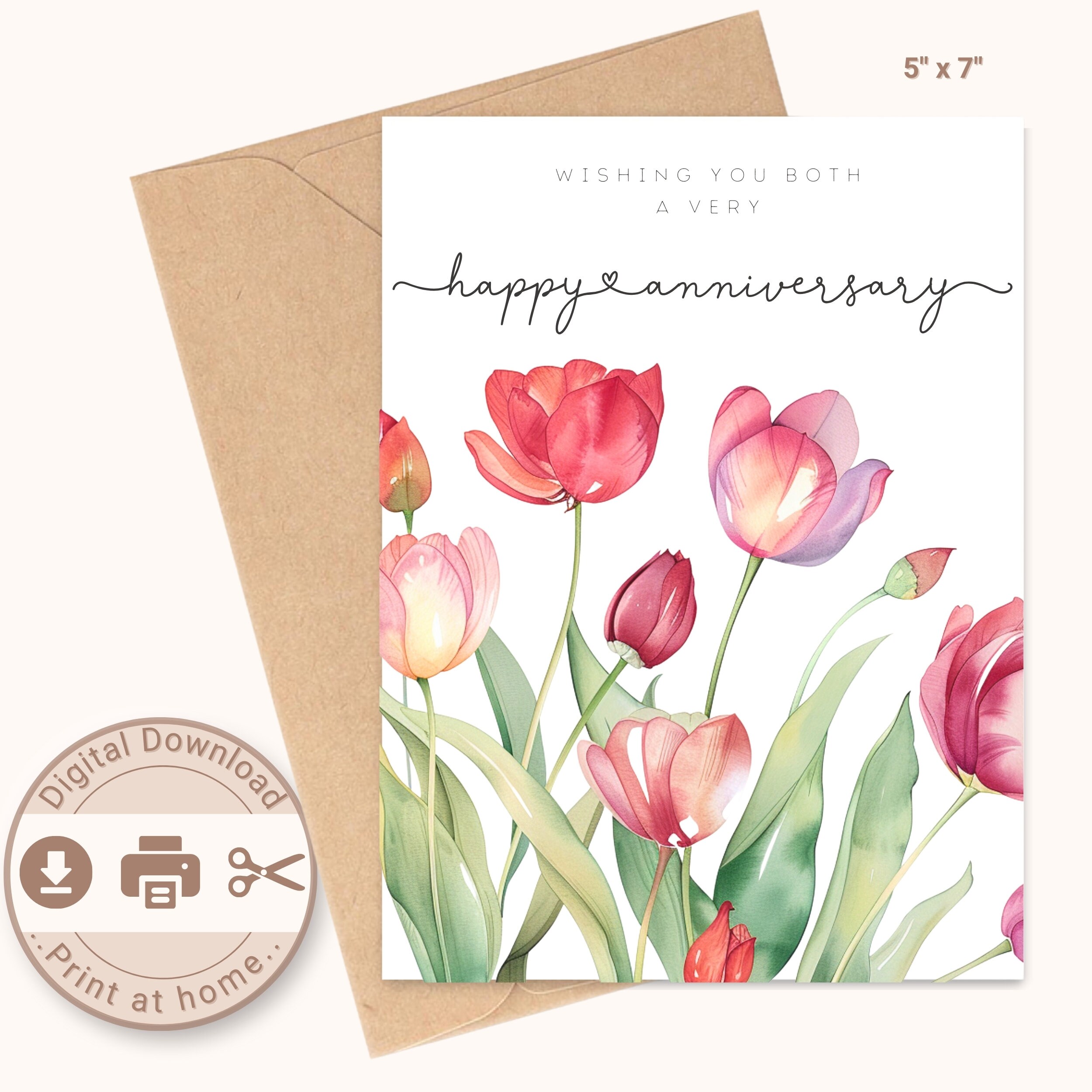 Printable Anniversary Card for Couple, Digital Download, Print at Home ...