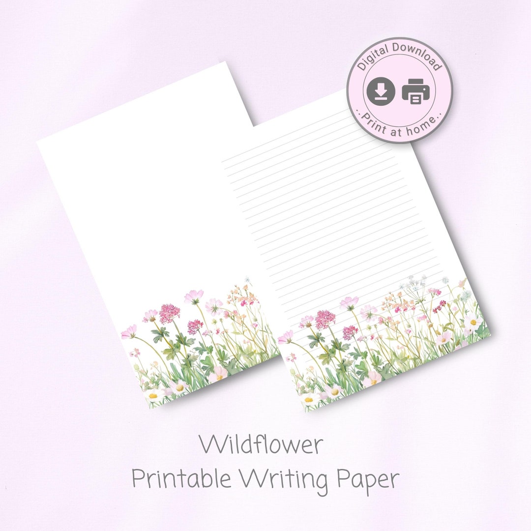 Printable Stationery Letter Writing Paper, Wildflowers, Lined Paper ...