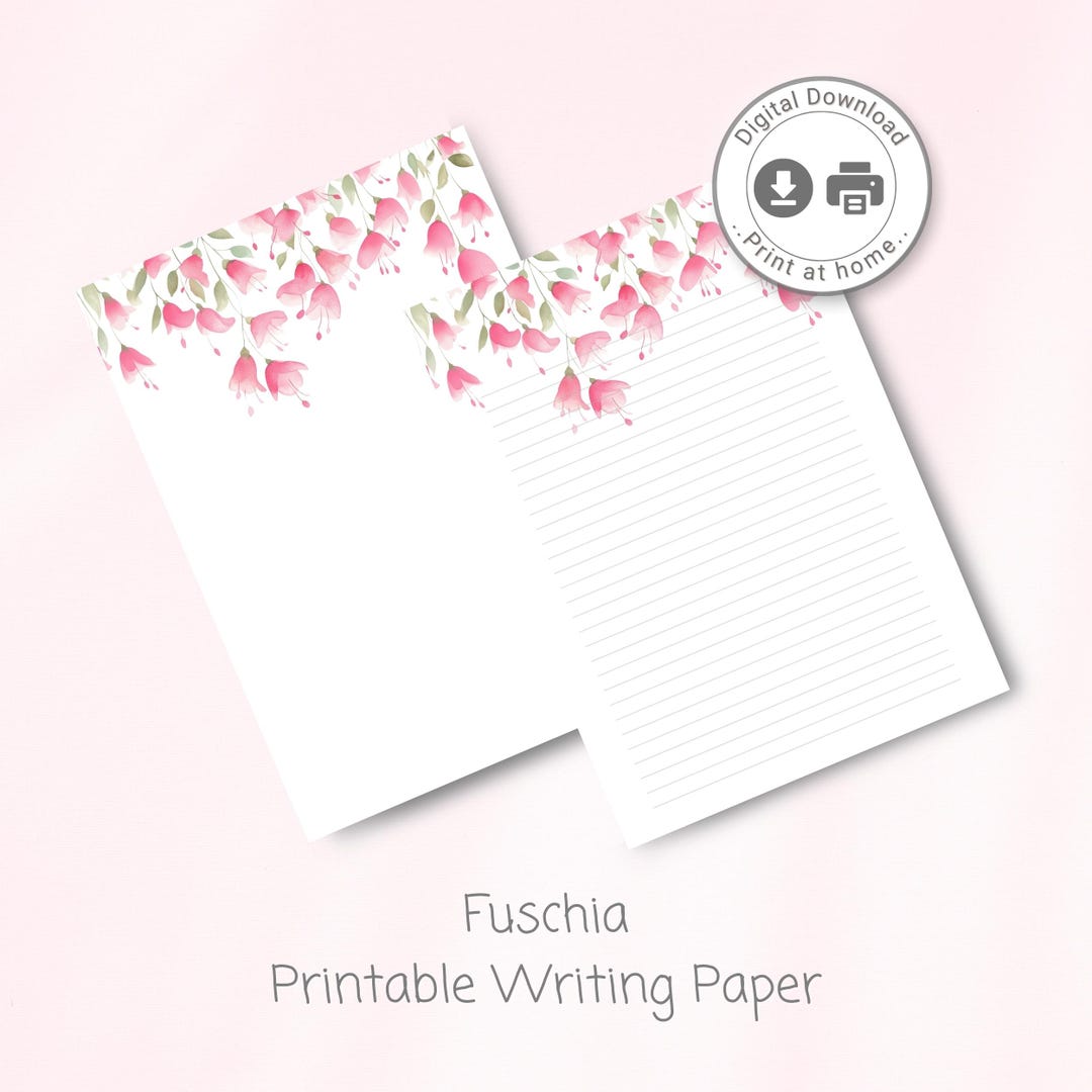 Printable Stationery Letter Writing Paper, Watercolour Florals, Lined ...