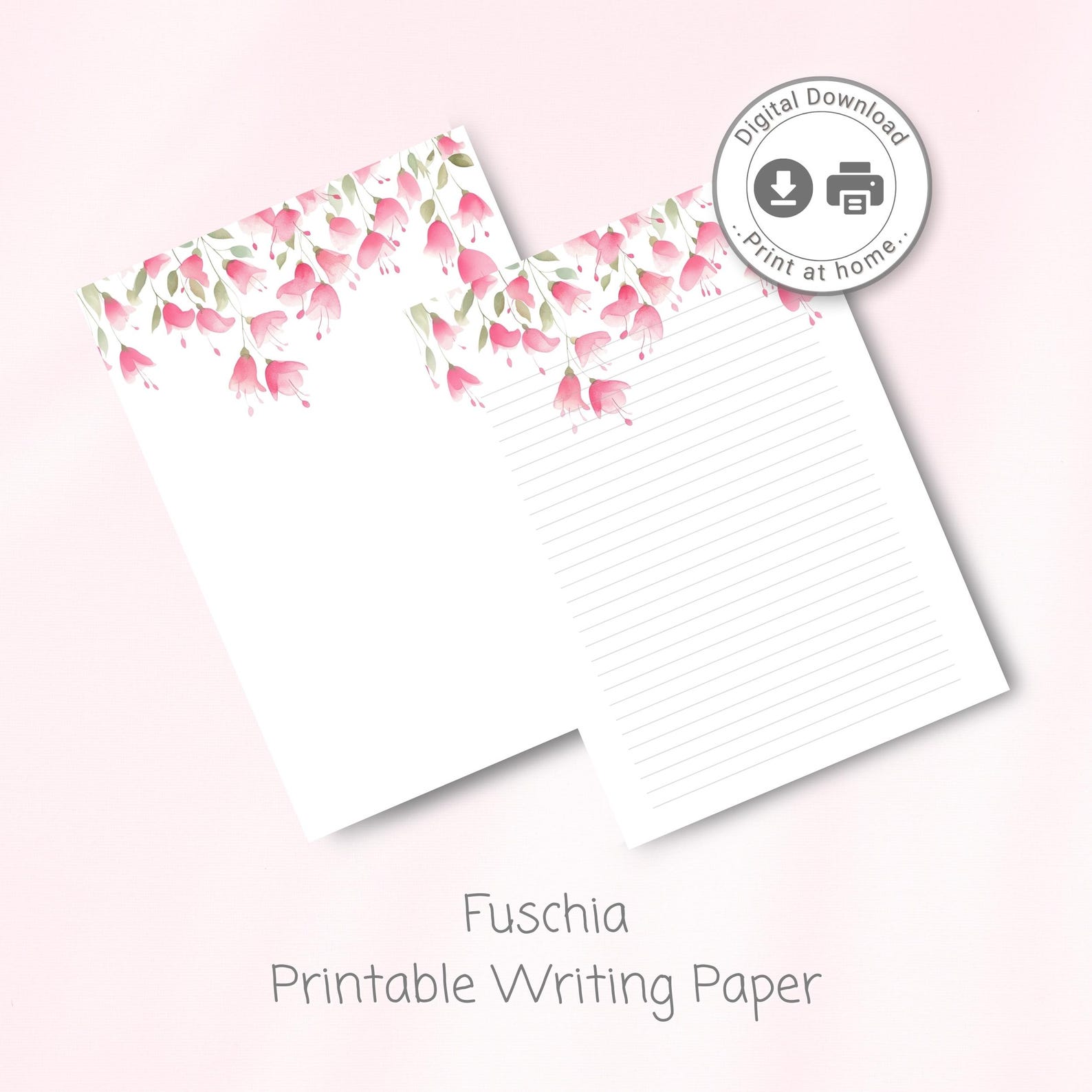 Printable Stationery Letter Writing Paper, Watercolour Florals, Lined ...