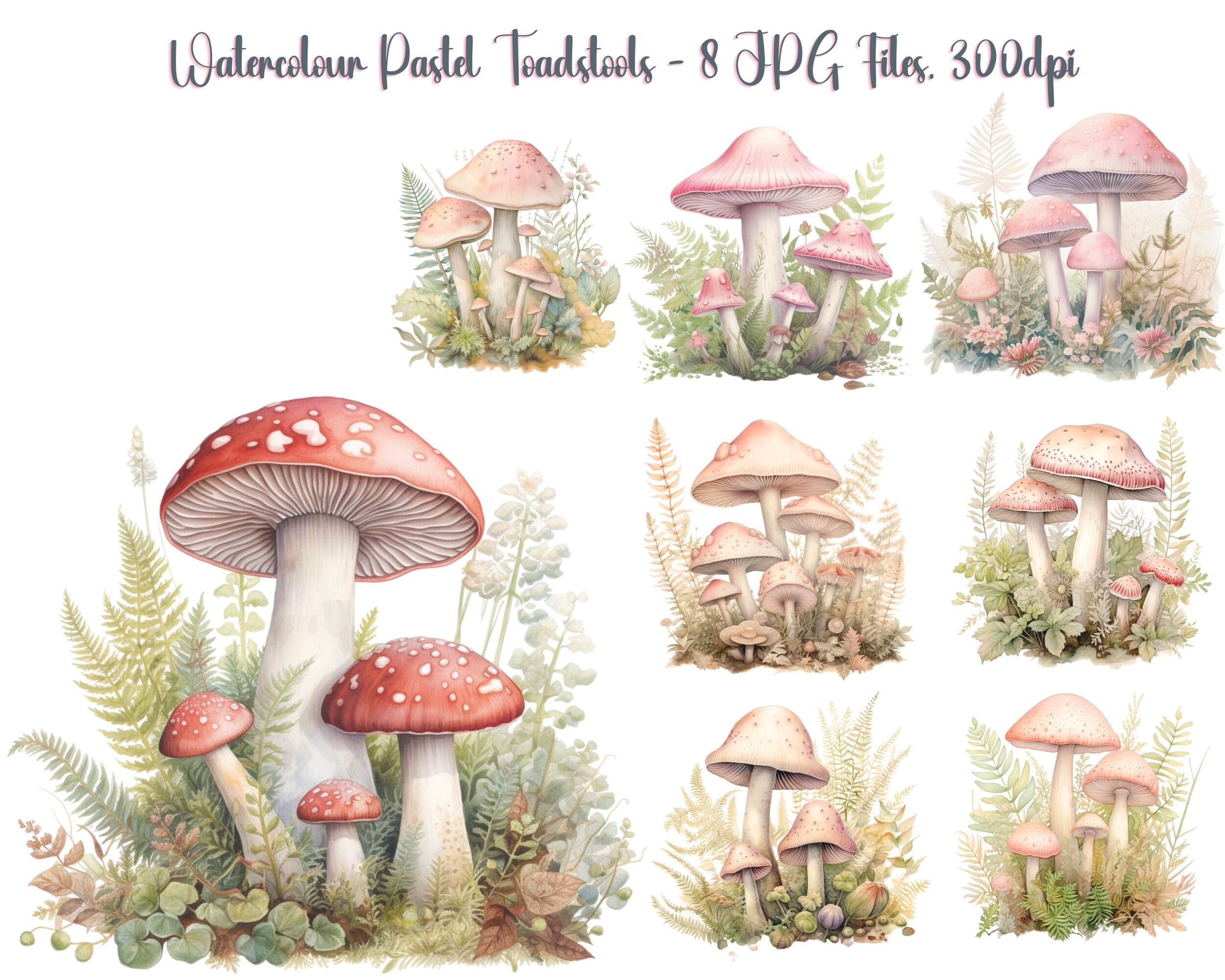 Watercolour Autumn/fall Pastel Toadstools, Jpgs, Digital Crafting ...