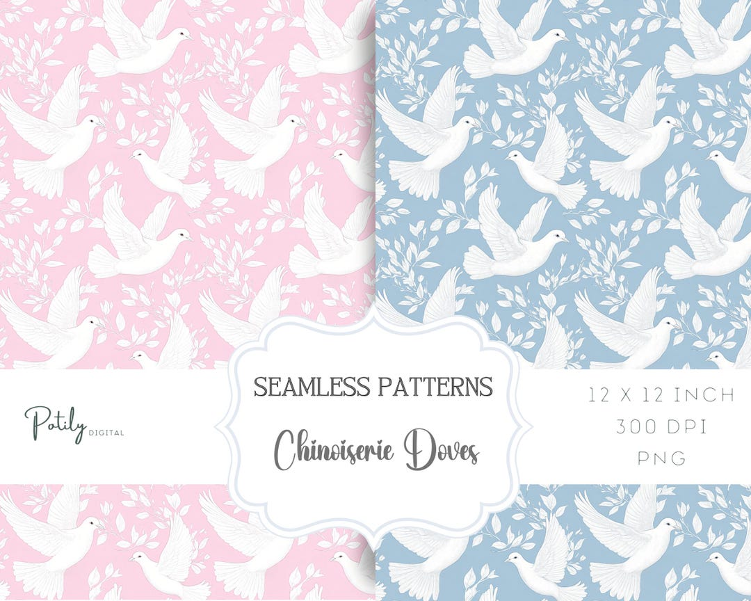 Seamless Chinoiserie Toile Doves - Baptism/christening, Wedding ...