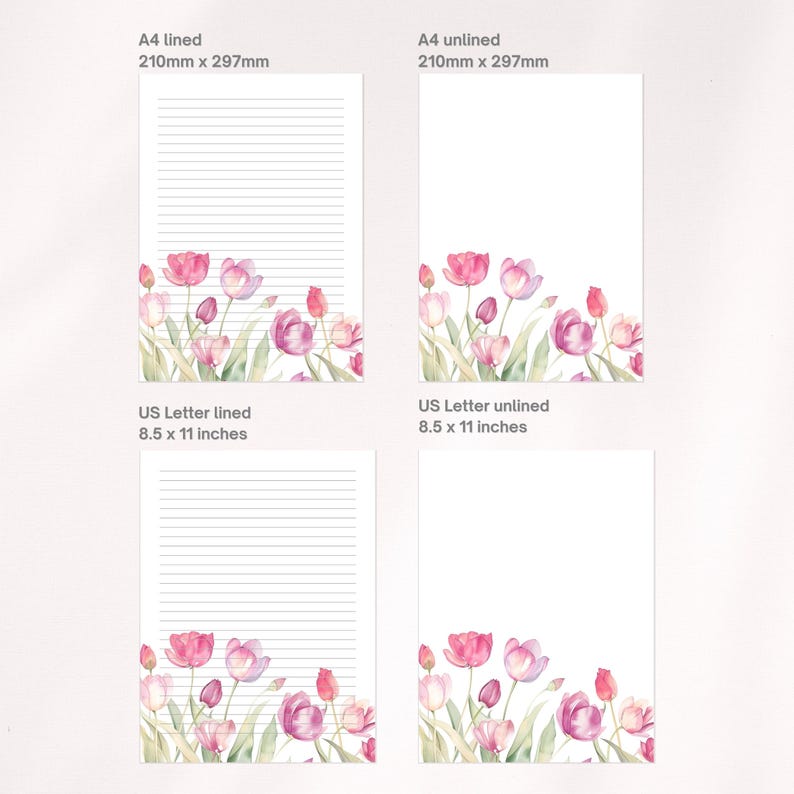 Printable Letter Paper, Tulips, Printable Stationery Lined Paper, Note ...