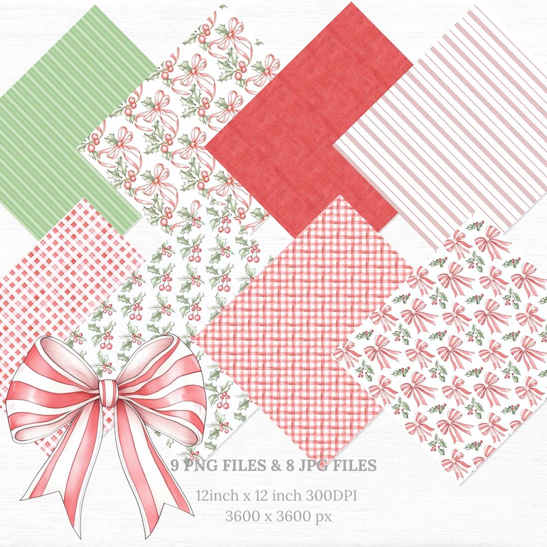 Preppy Christmas Seamless Pattern, Classic Christmas Digital Paper Set ...