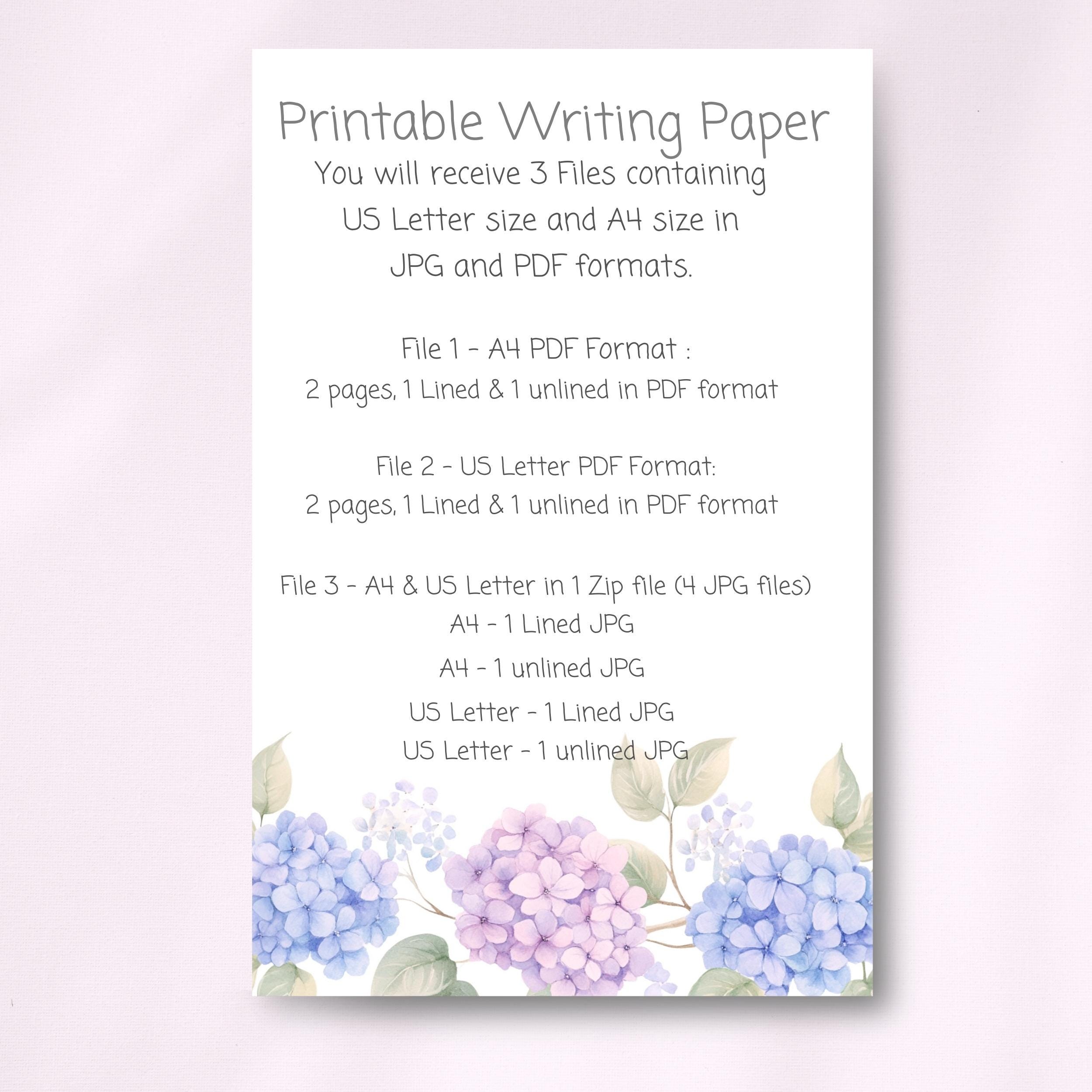 Printable Letter Paper, Hydrangea Flowers, Printable Stationery Lined ...