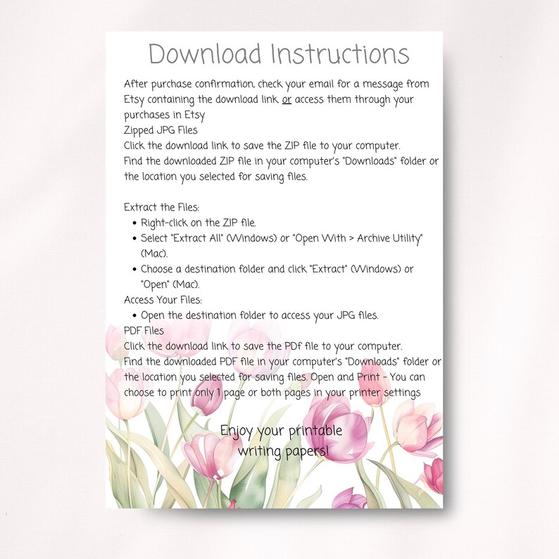 Printable Letter Paper, Tulips, Printable Stationery Lined Paper, Note ...