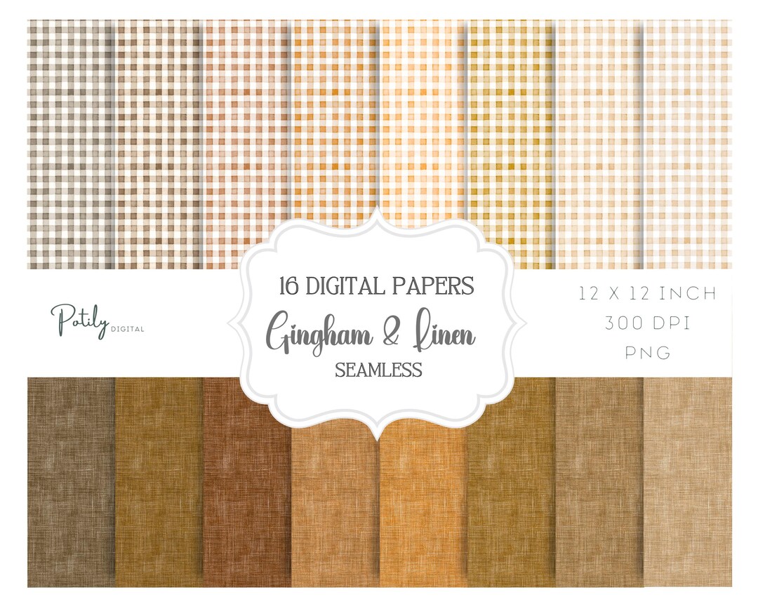 Neutral Gingham Seamless Patterns, Pastel Linen Digital Paper Pack ...