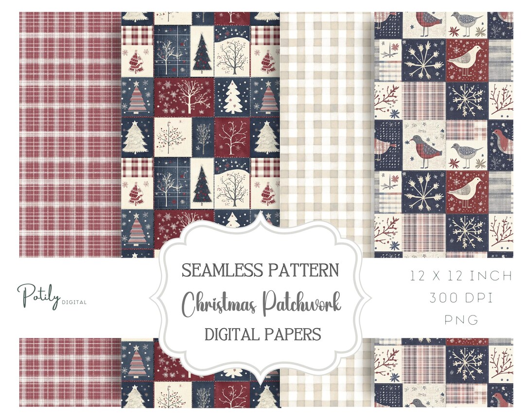 Christmas Patchwork Seamless Pattern, Quilt Digital Paper, Holiday ...