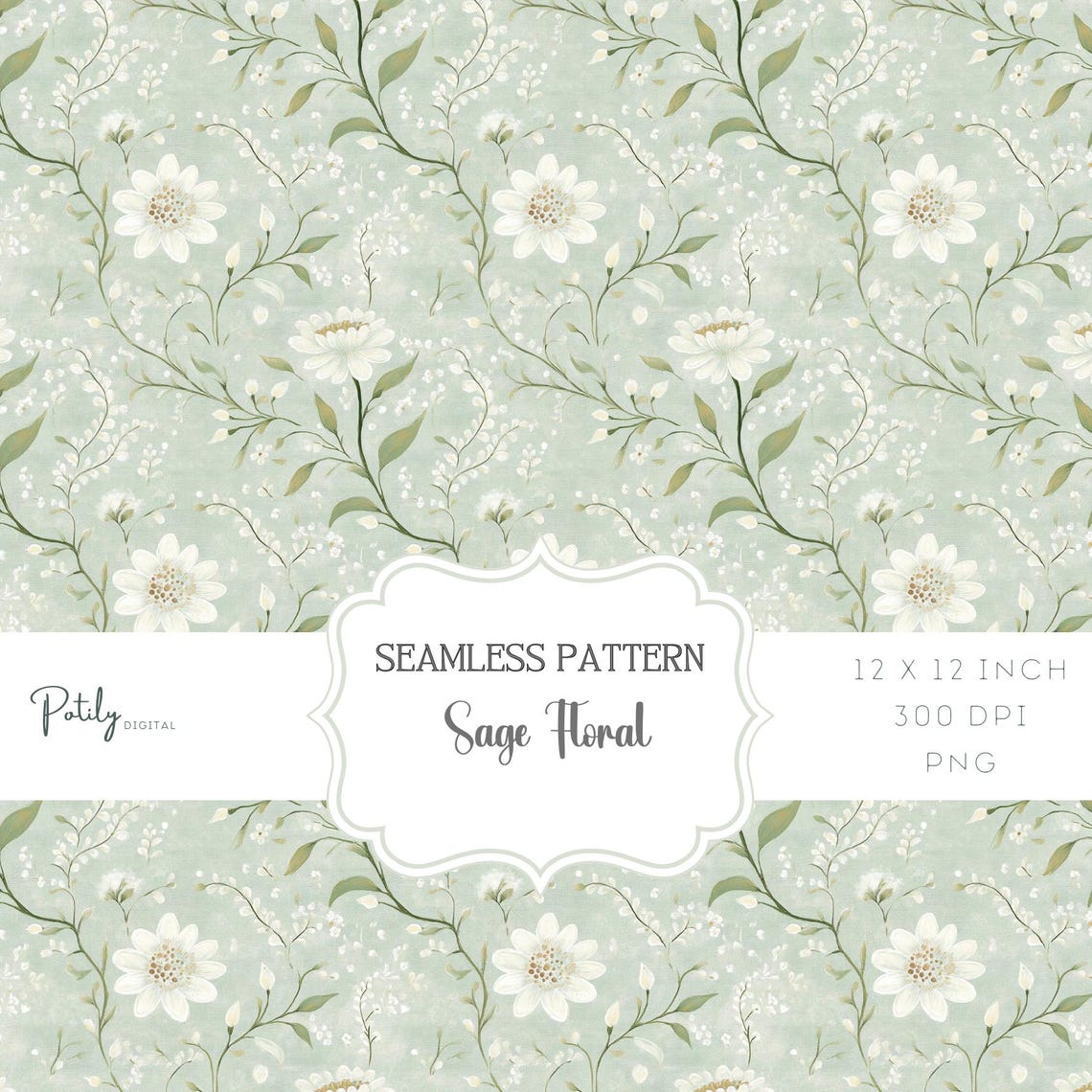 Sage Floral Seamless Repeating Pattern, Instant Digital Download ...