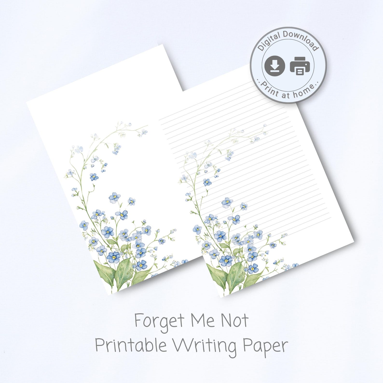 Printable Forget-me-not Wildflower Paper Stationery Lined Letter and Unlined Journal Pages for ...