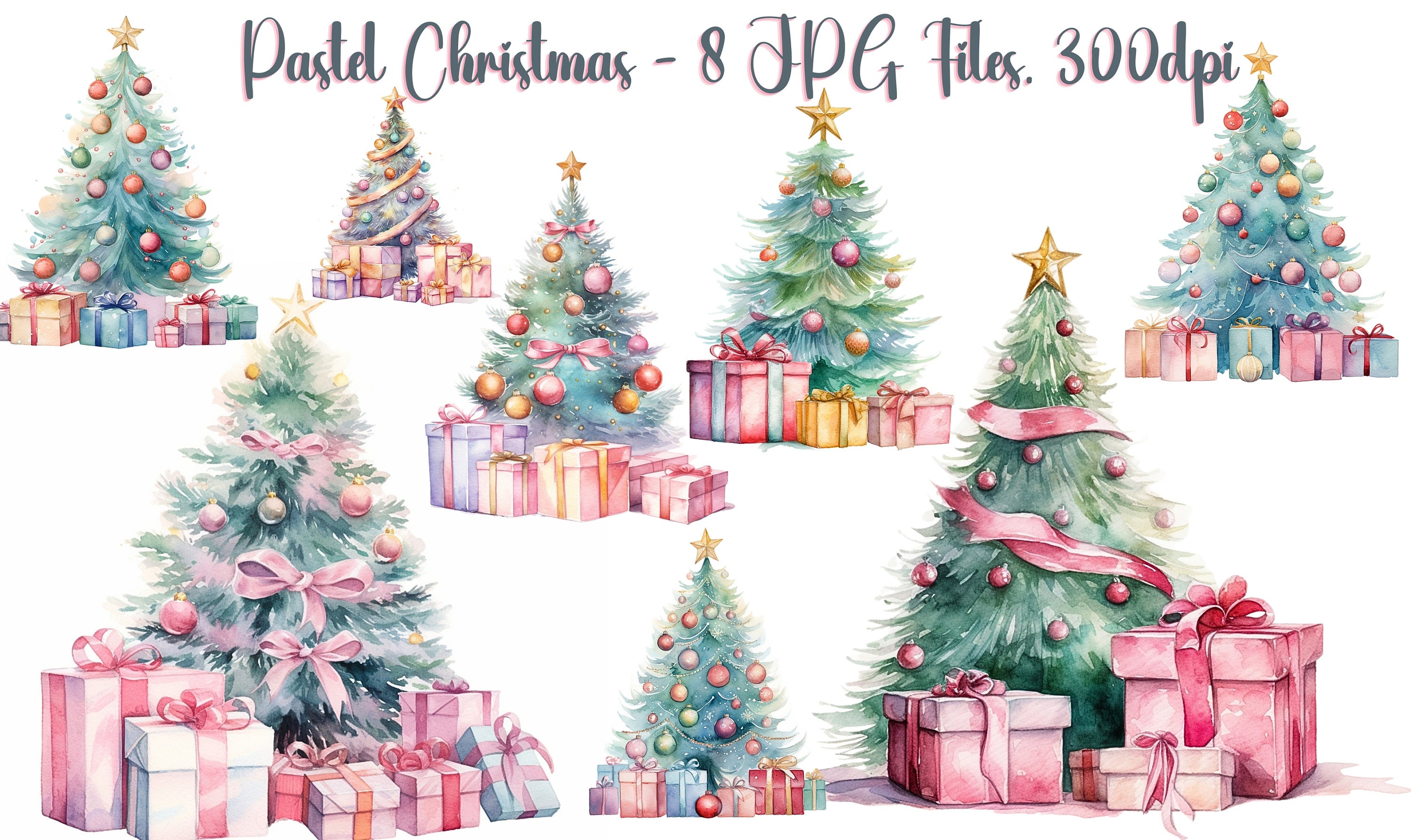 Watercolor Christmas Tree Clipart, Jpgs, Digital Crafting, Paper Crafts ...