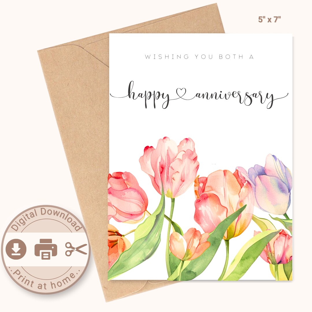 Printable Anniversary Card for Couple, Digital Download, Print at Home ...