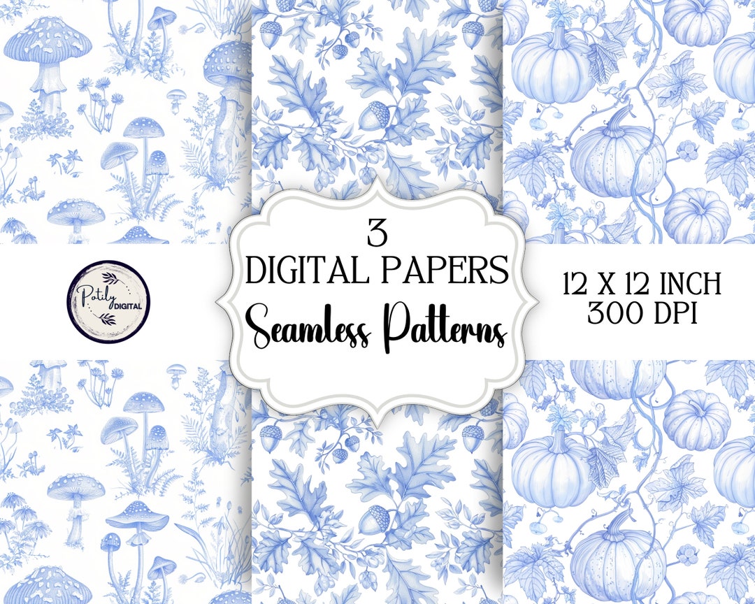 Toile De Jouy Digital Paper Seamless Toadstools and Autumn/fall Pattern ...
